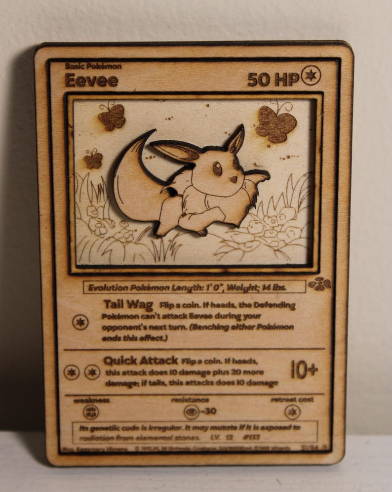 Pokémon Fan Art Wood Laser Engraved 3D Cards - Etsy
