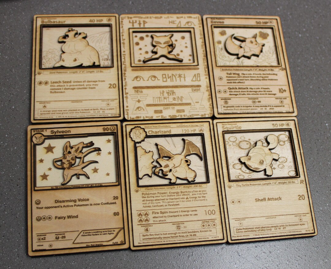 Pokémon Fan Art Wood Laser Engraved 3D Cards - Etsy