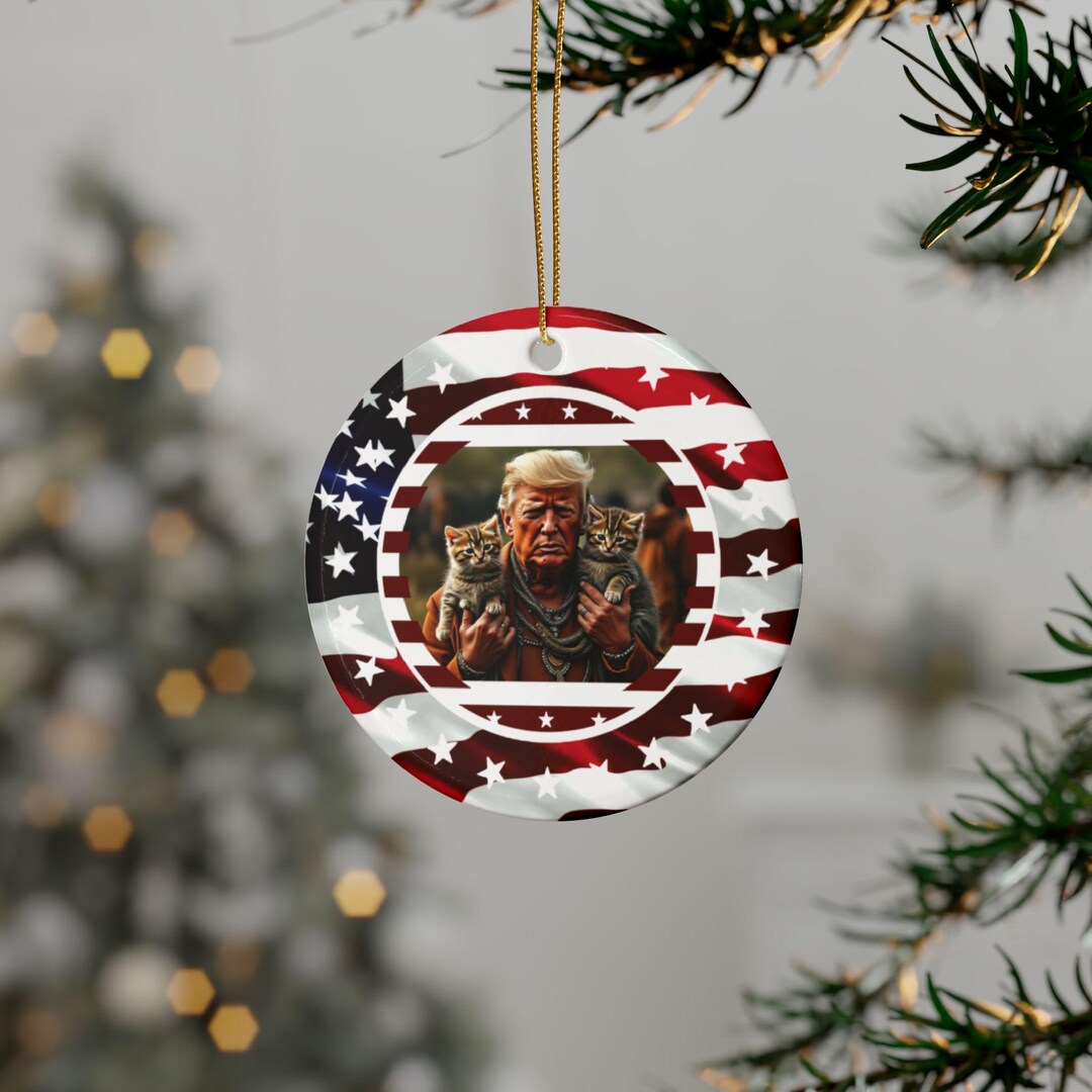 Trump Saves the Cats MAGA Ceramic Christmas Ornament - Etsy