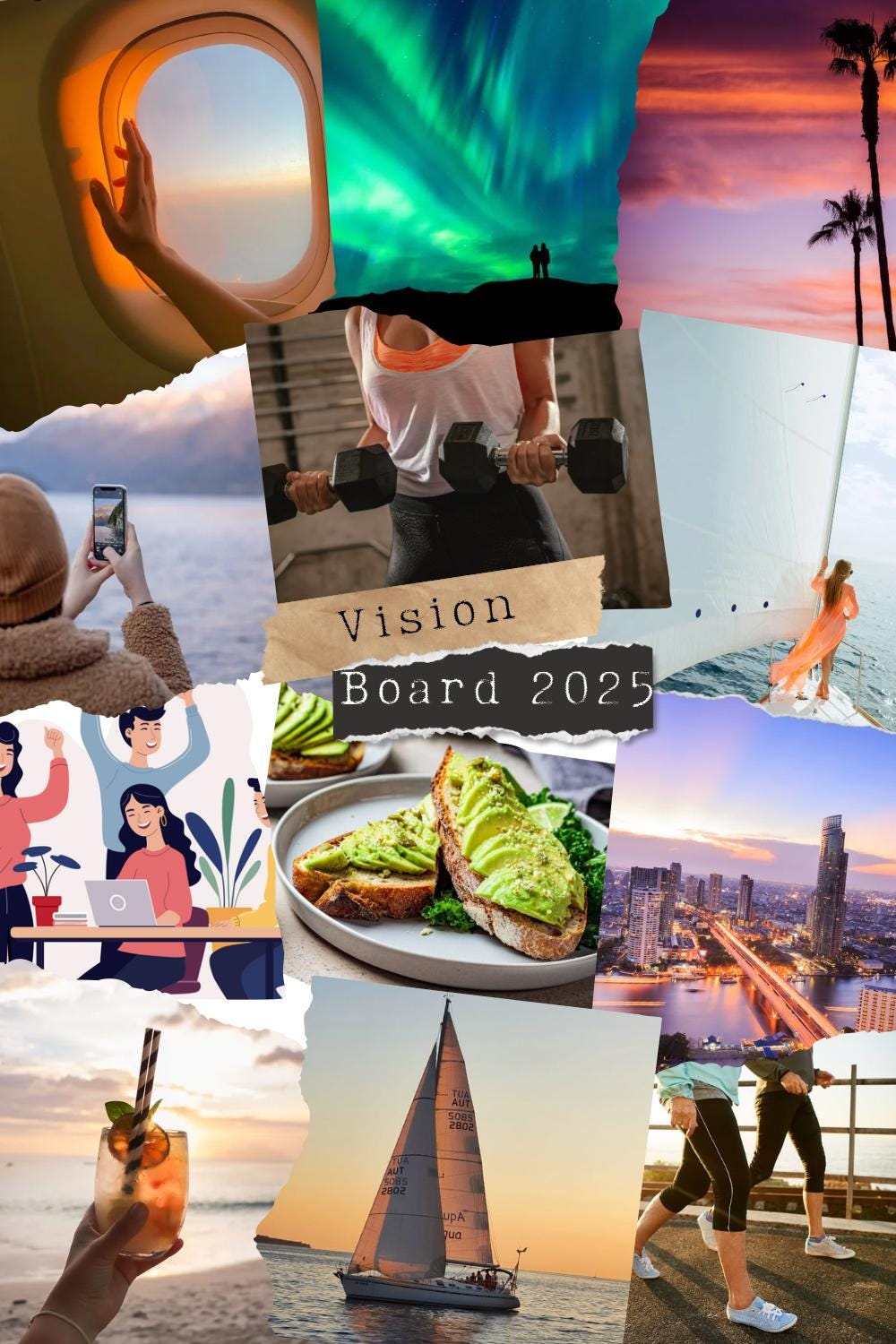 2025 Vision Board Collage Template Digital Goal Planner & Manifestation ...