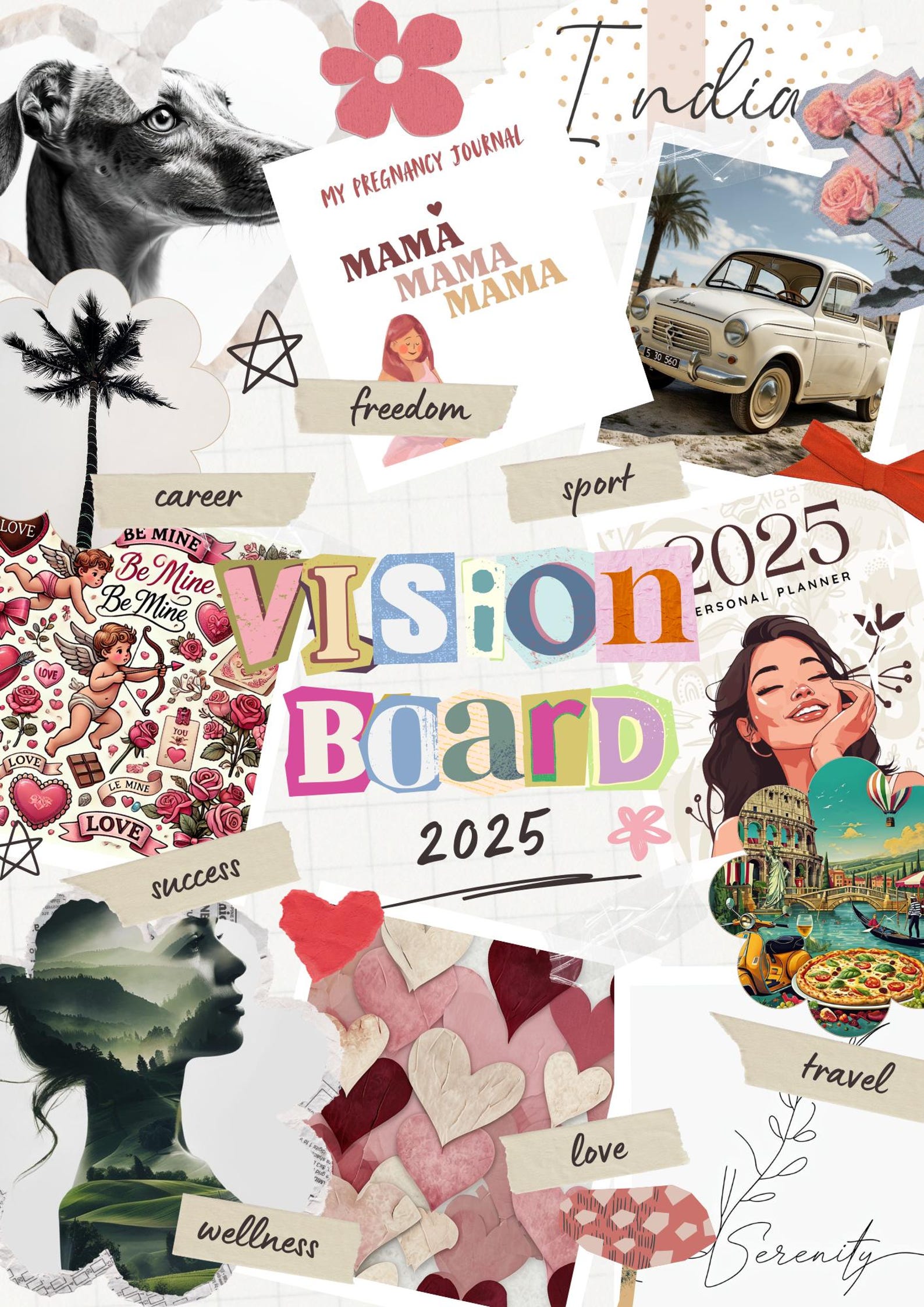 2025 Vision Board Collage Template Digital Goal Planner & Manifestation ...
