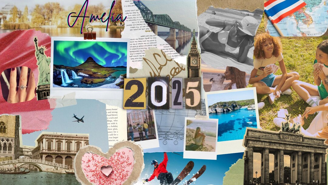 2025 Vision Board Collage Template Digital Goal Planner & Manifestation ...