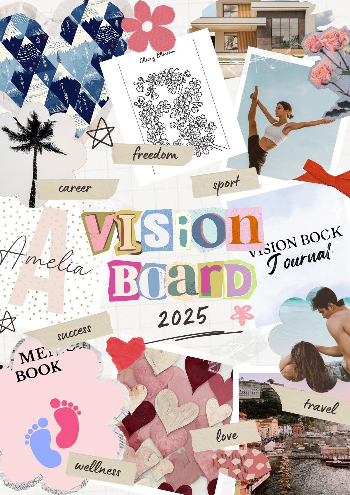 2025 Vision Board Collage Template Digital Goal Planner & Manifestation ...