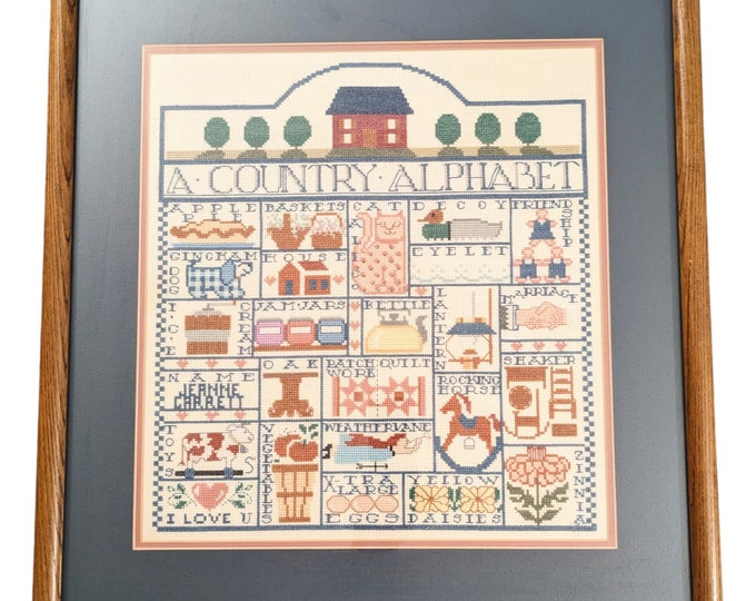 Framed Vintage 1980s Completed Country Alphabet Cross Stitch, Finished ...