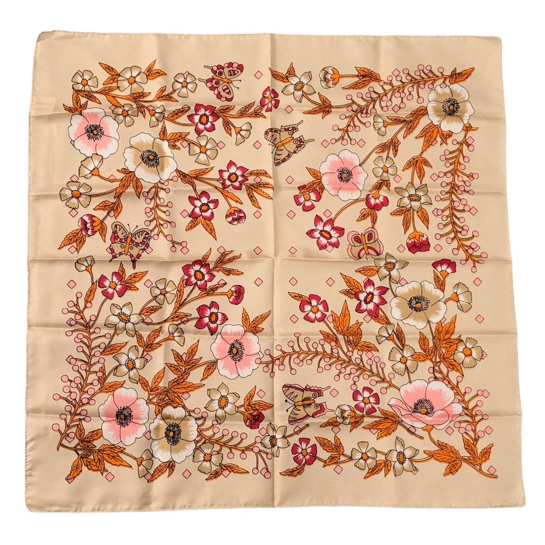 Vintage Butterflies and Flowers Square Scarf, Classic Floral Pocket ...