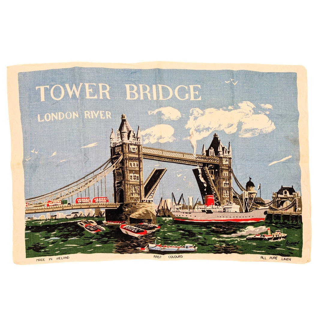 Vintage Souvenir Tower Bridge London River Tea Towel, Collectible Linen ...