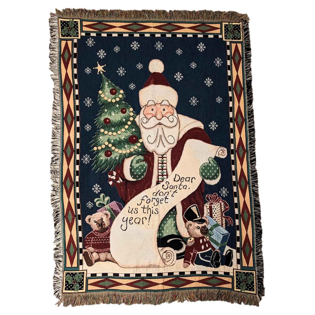 Vintage Goodwin Weavers Dear Santa Tapestry Fabric Throw, Woven Blanket ...