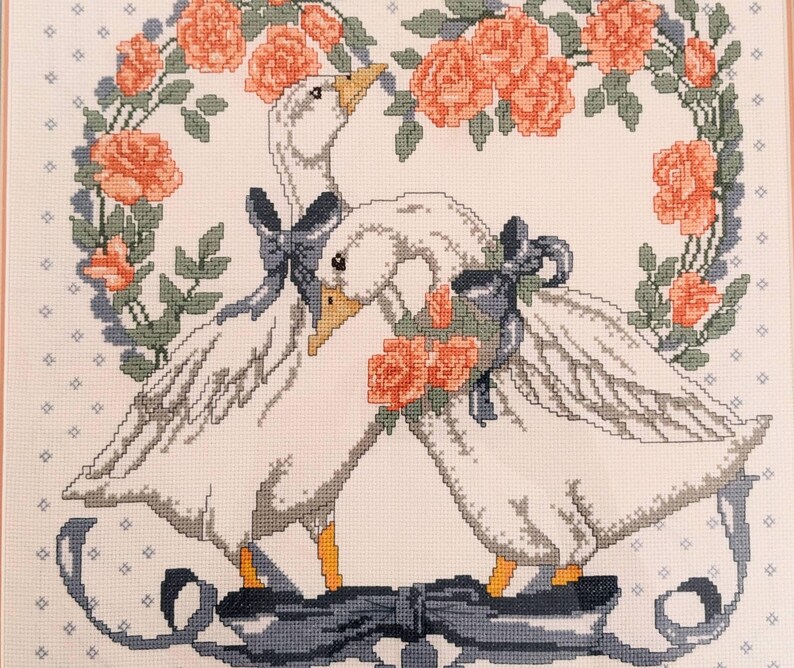 Vintage 1990s Framed Completed Love Geese Cross Stitch, Finished Cross ...