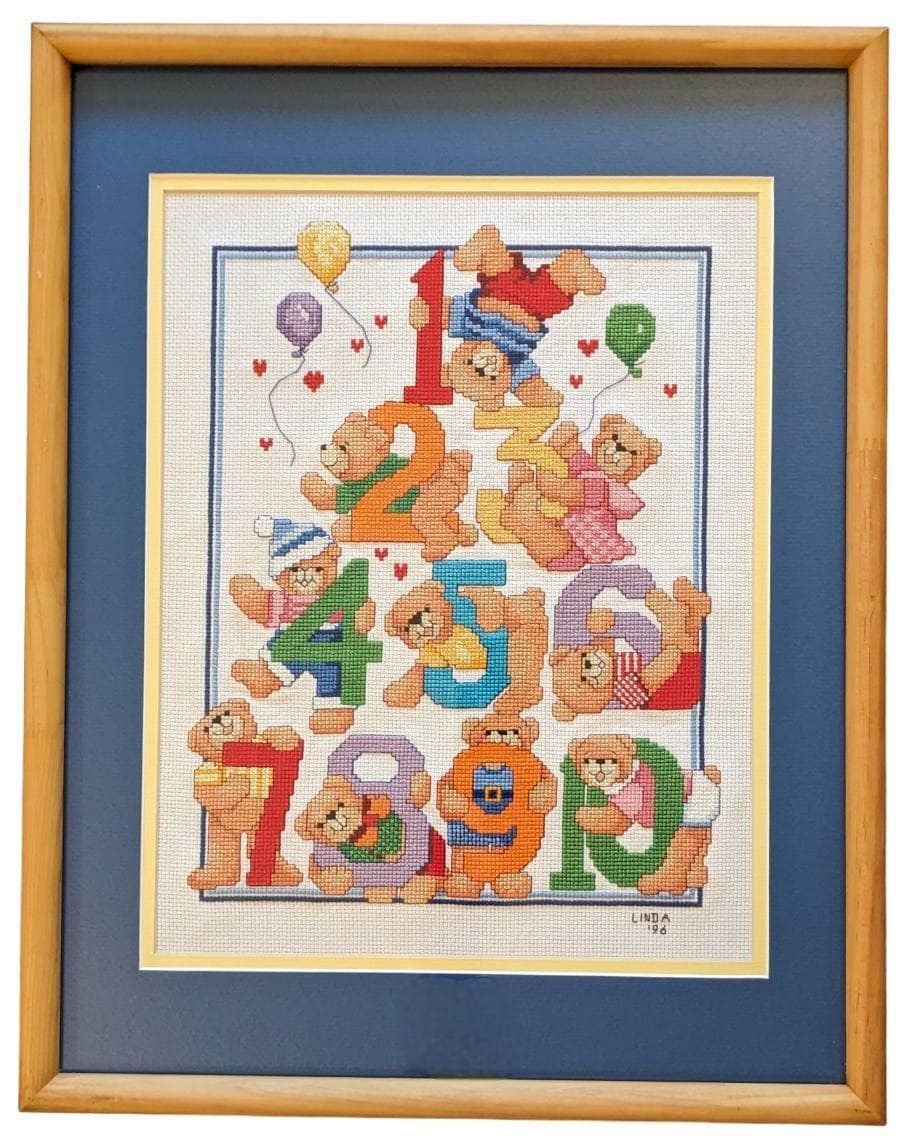 Vintage 1990s Completed Counting Bears Cross Stitch in Wood Frame ...