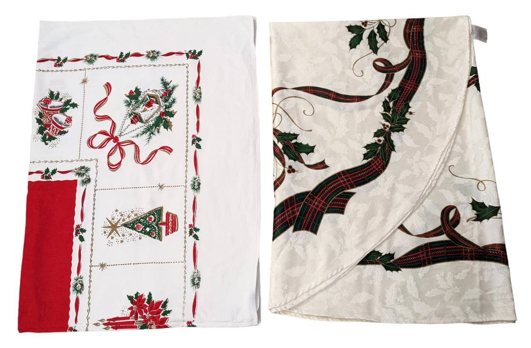 Lot of 2 Vintage Christmas Holiday Tablecloths Lenox Oval - Etsy