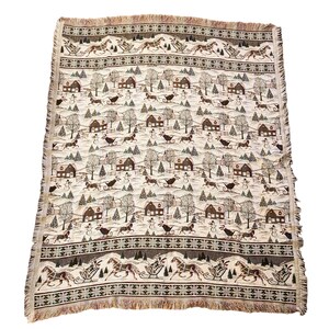 Vintage Outdoor Winter Country Town Scene Tapestry Fabric Throw, Crown ...