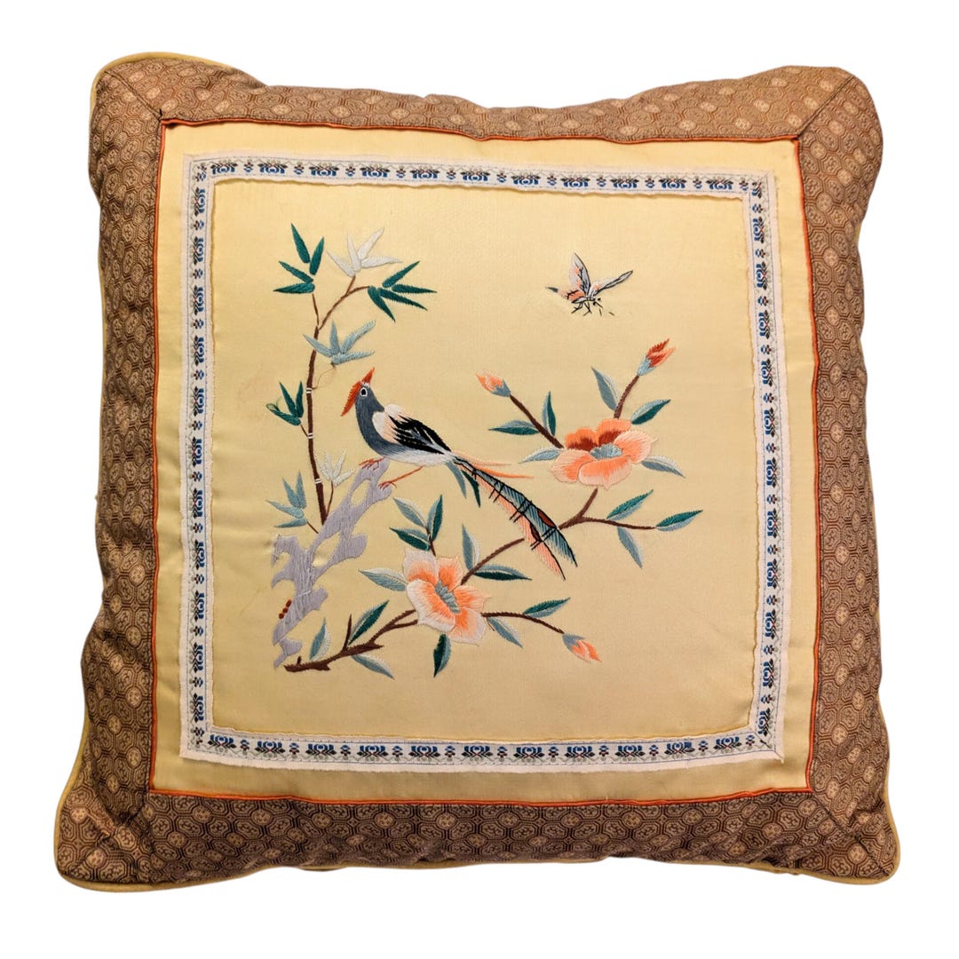 Vintage Square Dun Huang Chinese Asian Silk Pillow With Embroidered ...