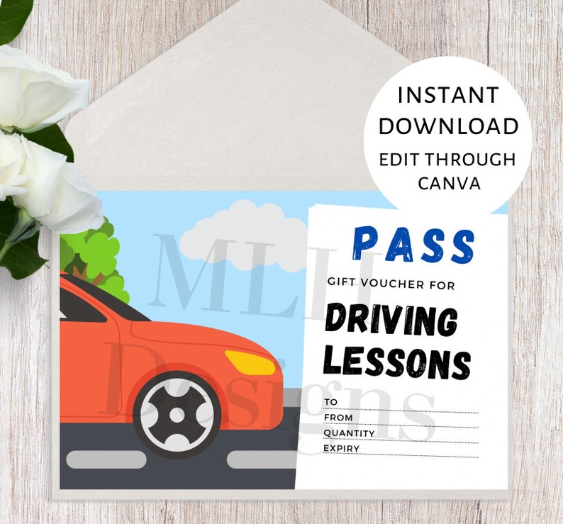 Driving Lesson Gift Voucher Template, Personalised Gift Voucher, Unique ...