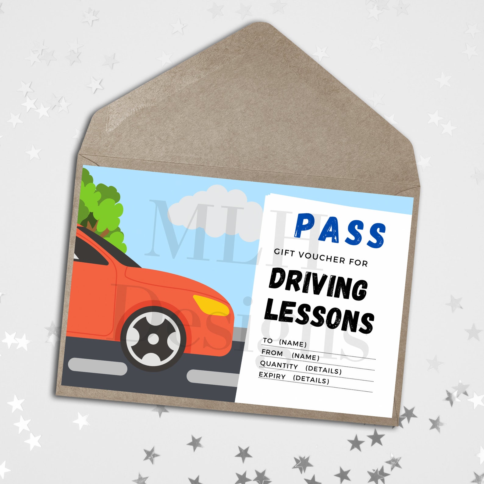 Driving Lesson Gift Voucher Template, Personalised Gift Voucher, Unique ...