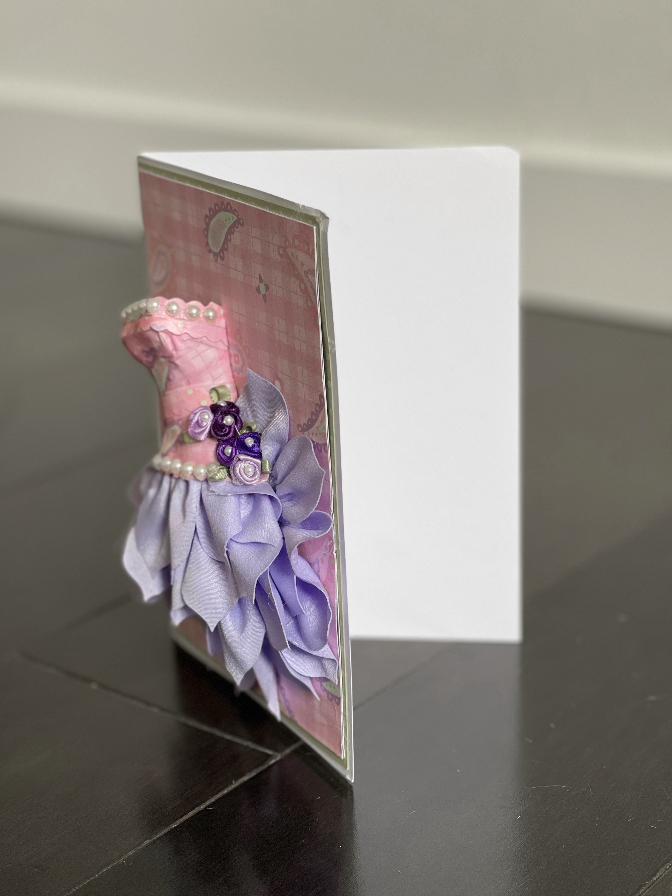 Lavender and Pink Satin and Pearl Couture Dress Card. Comes in a Gift ...
