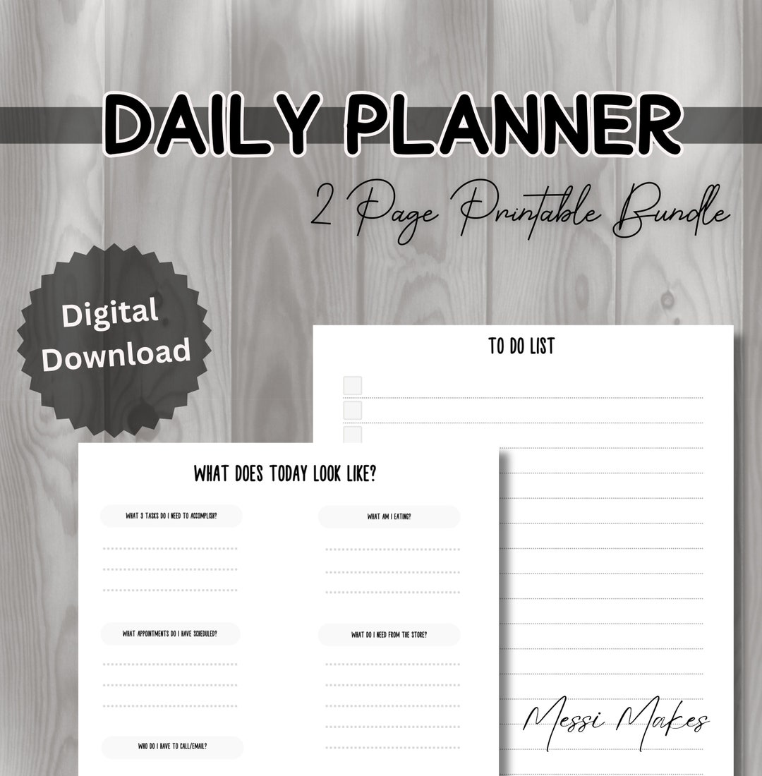 Basic Black and White Daily Planner Instant Download Printable Page ...
