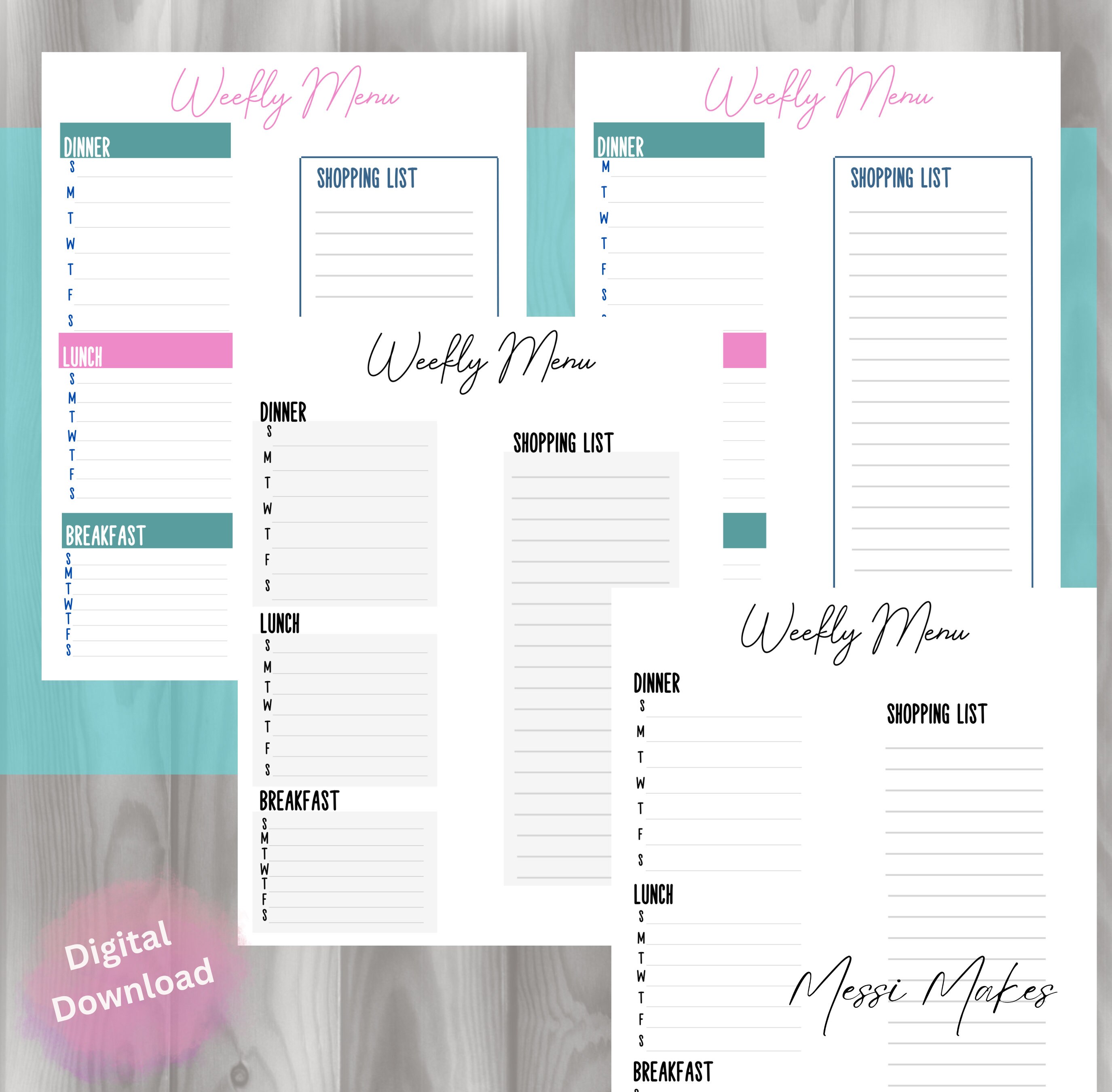 Simple Weekly Menu Planning Instant Download Printable, Weekly Menu and ...