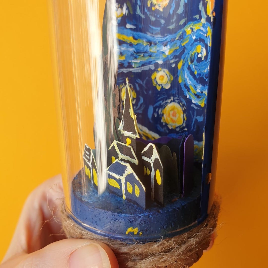 Starry Night Reproduction Under Glass Dome – Handmade Miniature Art ...