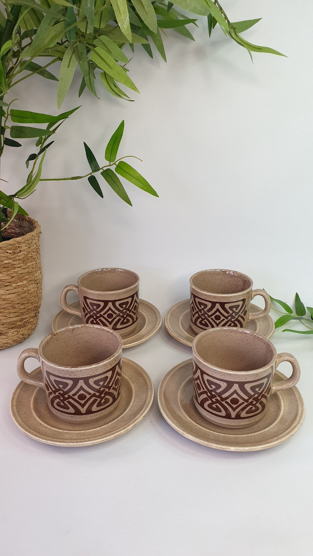VINTAGE Tams Tea Cup and Saucer Retro 70's Celtic Pattern Brown - Etsy