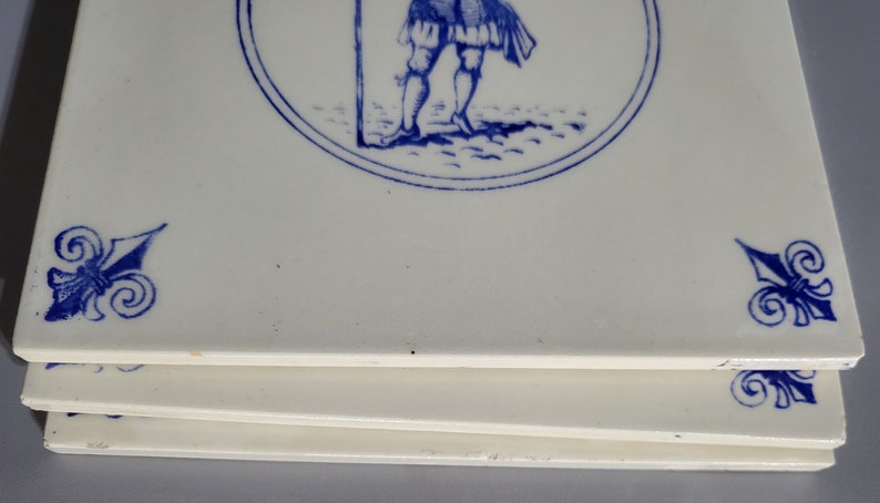 Antique De Sphinx Maastricht Blue and White Delft Military Tiles Set of ...
