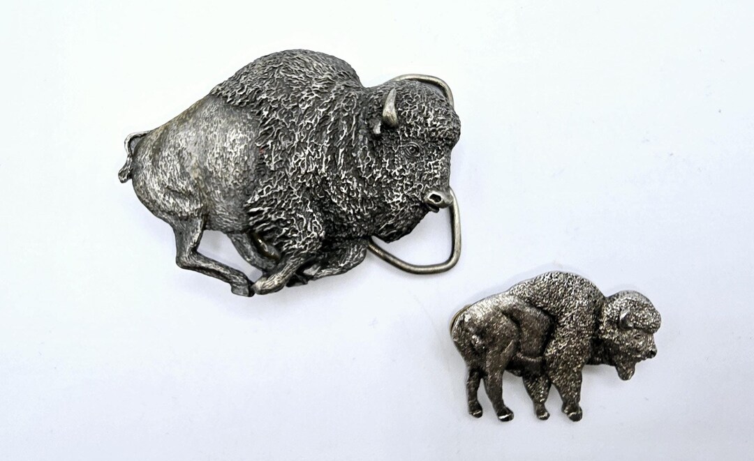 1980s Large Bison Bull Bergamot 3D Pewter US Belt Buckle & MM Limited ...
