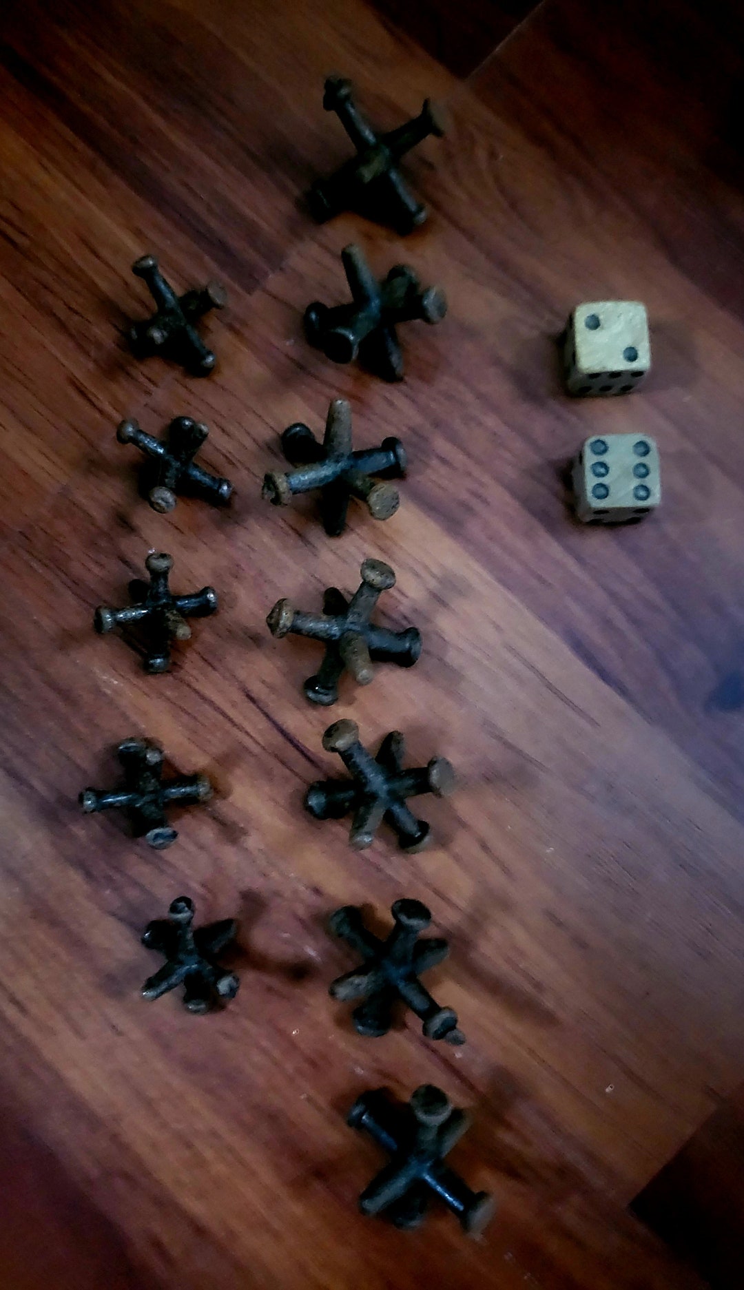 Antique Set of Cast Iron Jacks and Wooden Dice - Etsy