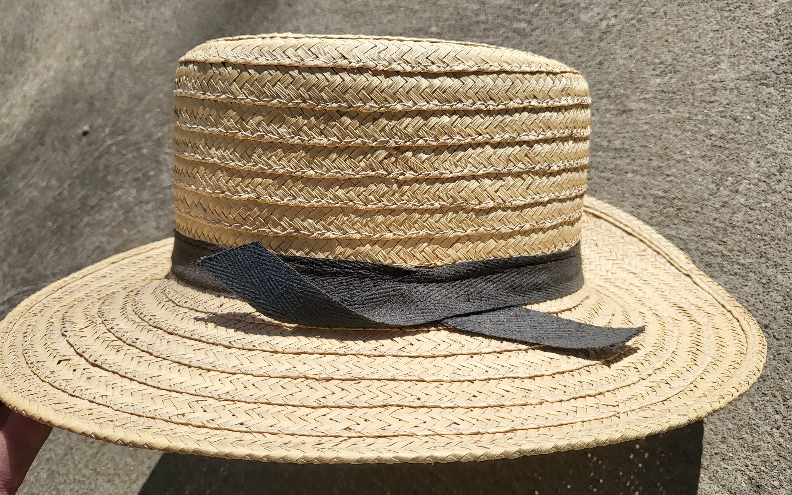 Vintage Men's Amish Style Straw Hat Size 7 1/4 Black Ribbon Band ...