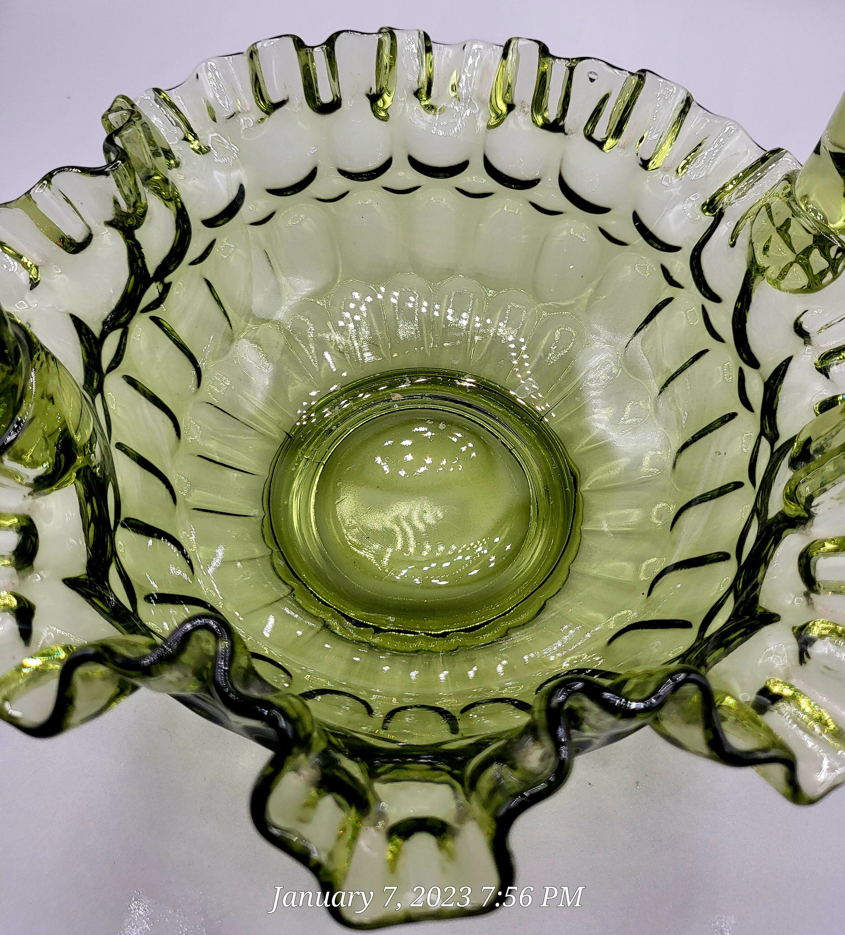 Vintage Fenton Thumbprint Ruffled Edge Colonial Green Handled Basket - Etsy