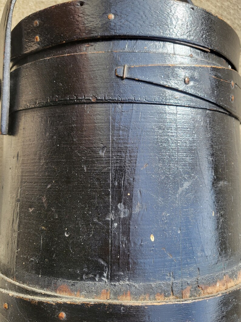 Antique 19th Century Firkin Finger Joint Band Wood Bucket With Rose ...