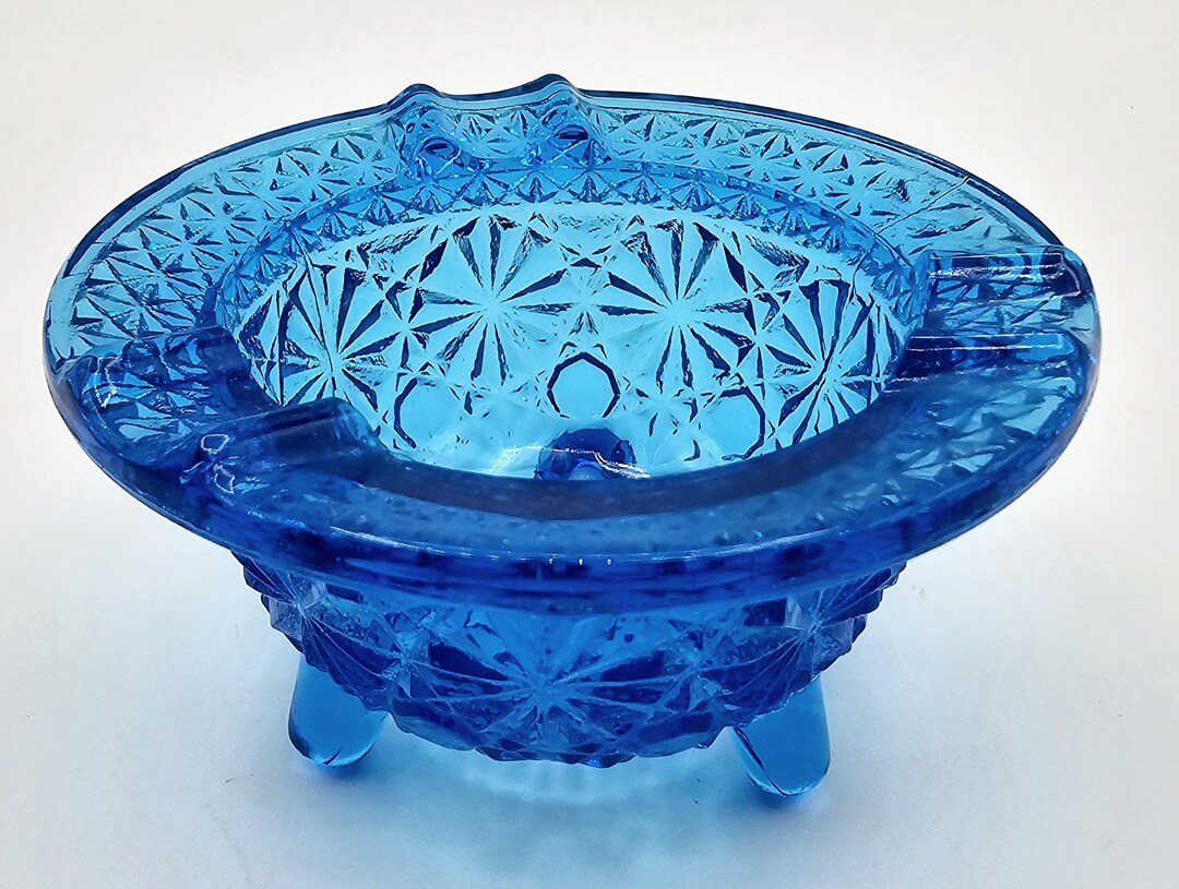 Vintage FENTON Footed Daisy Button Blue Aqua Ashtray - Etsy