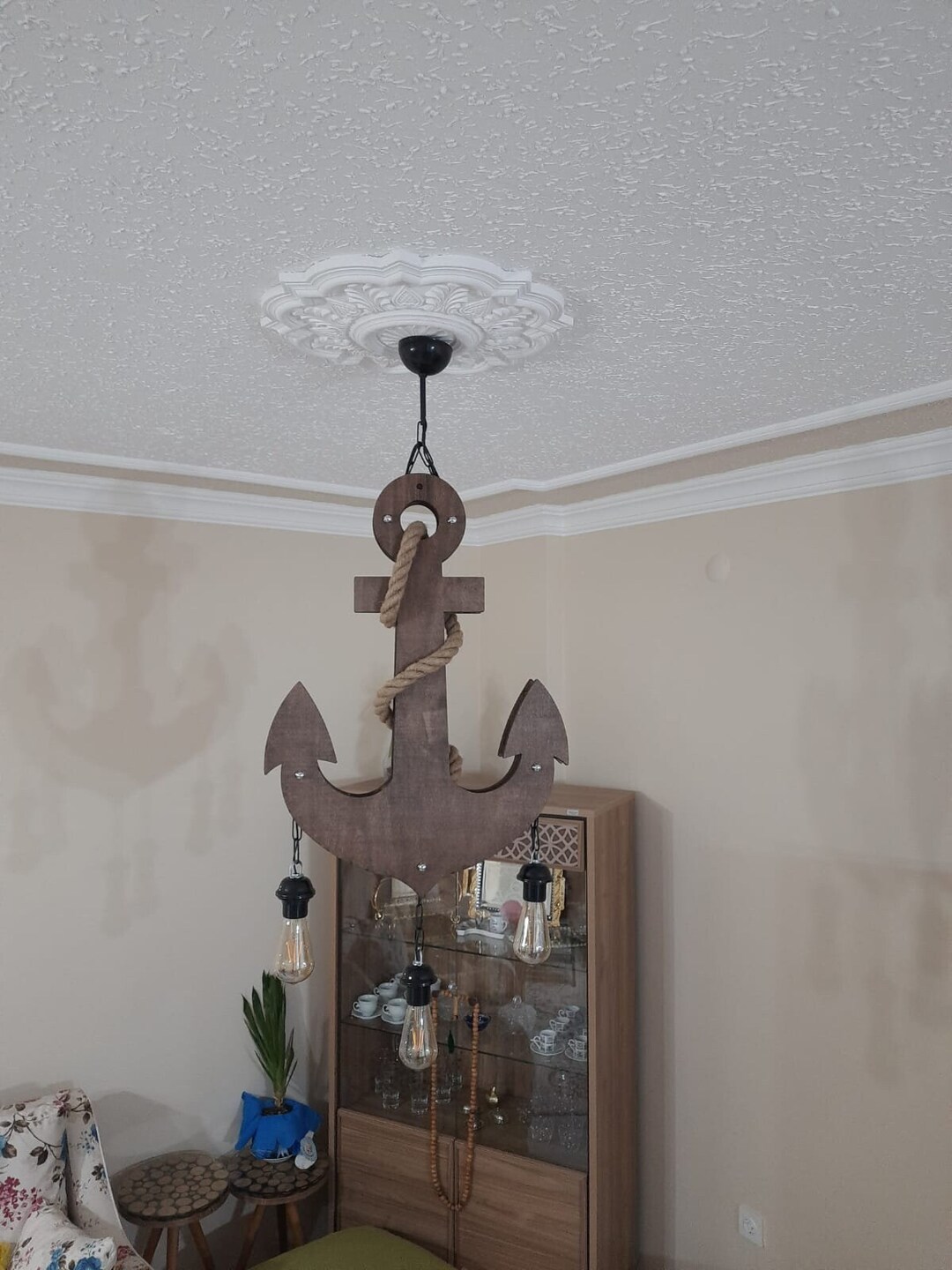 Natural Wood Pendant Light | Rustic Rope Chandelier | Rustic Light ...