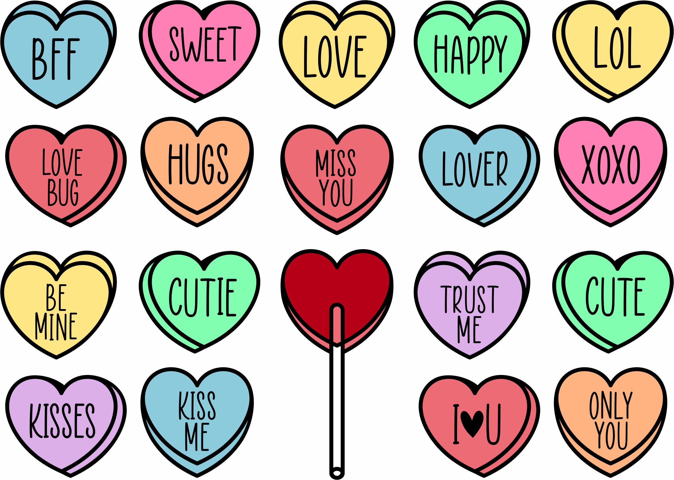 Cute Candy Hearts Svg/ Conversation Hearts Digital Download/ Valentines ...