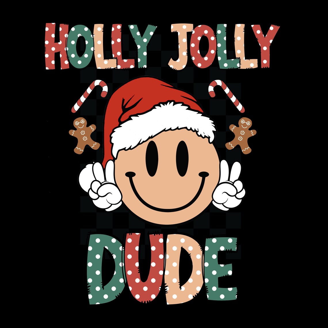 Holly Jolly Dude Christmas Smiley Face Design With Checkered Background ...