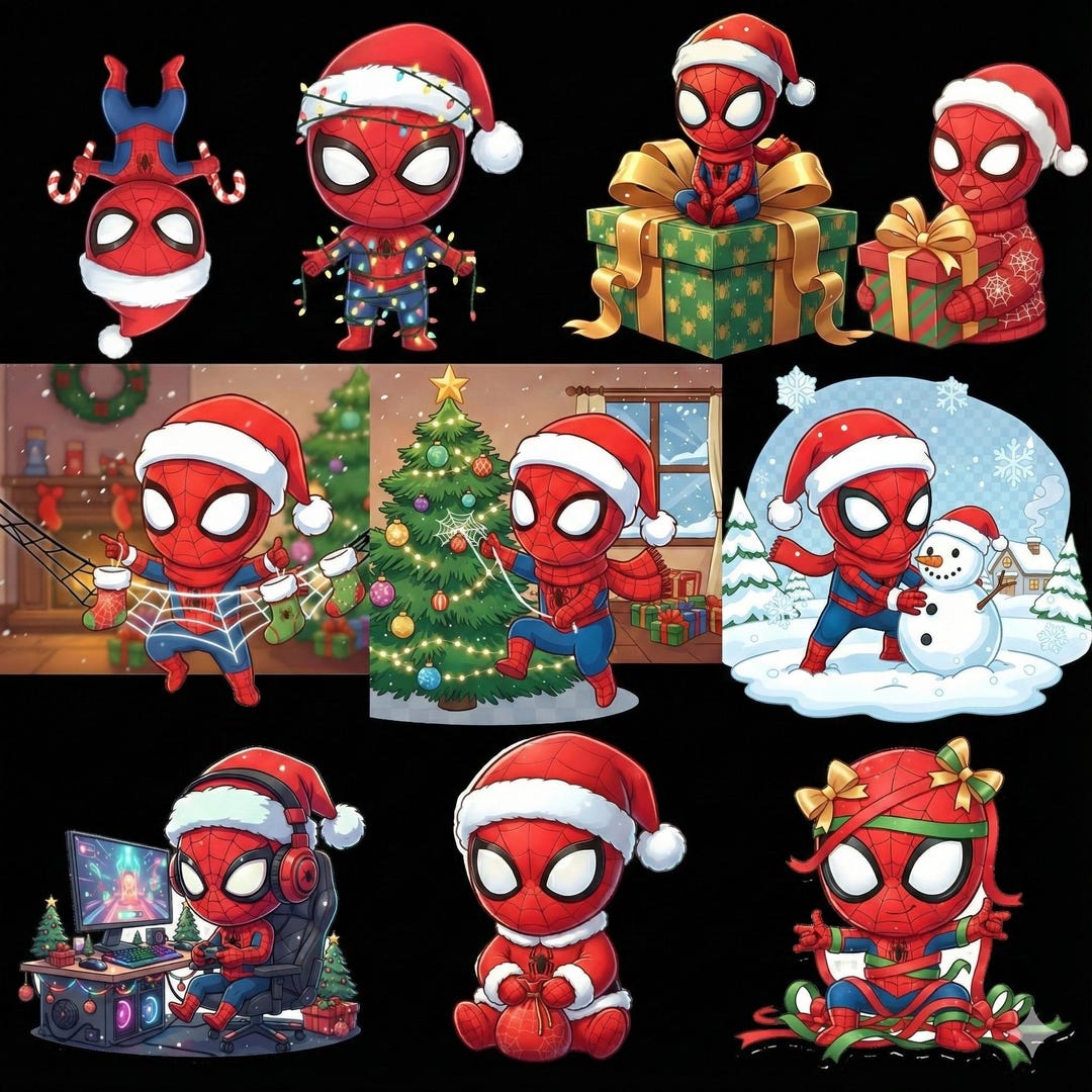 Spider Hero Christmas PNG Bundle, Web Slinger Xmas Clipart (digital ...
