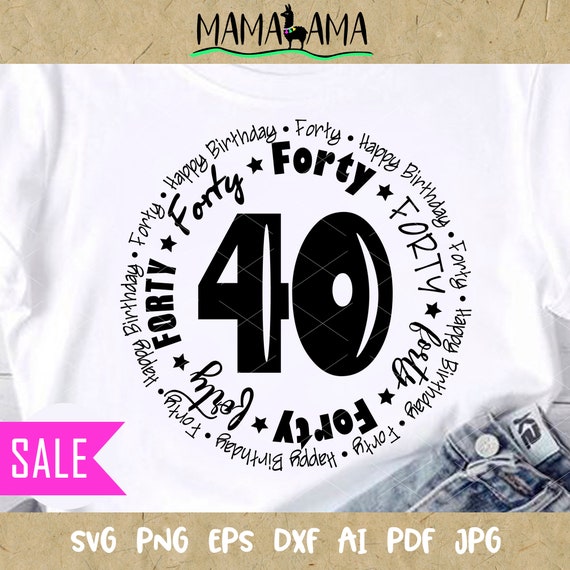 Forty Sign 40th Birthday Svg Round Monogram Anniversary Card - Etsy