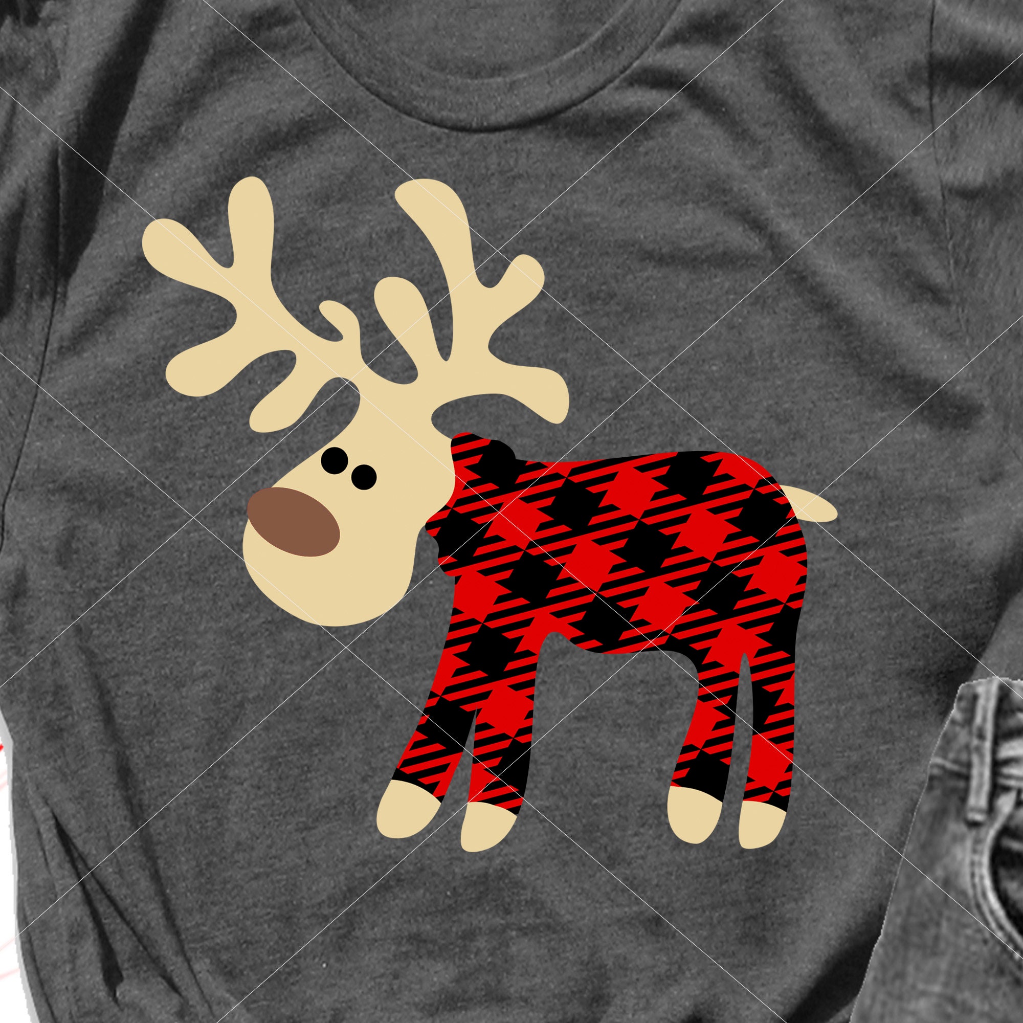 Christmas Reindeer Svg Deer Antlers Svg Buffalo Plaid Print - Etsy