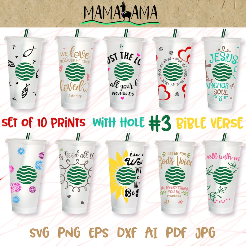Bundle 3 Bible Verse 24oz Cold Cup Wrap With Hole Christian Decor ...