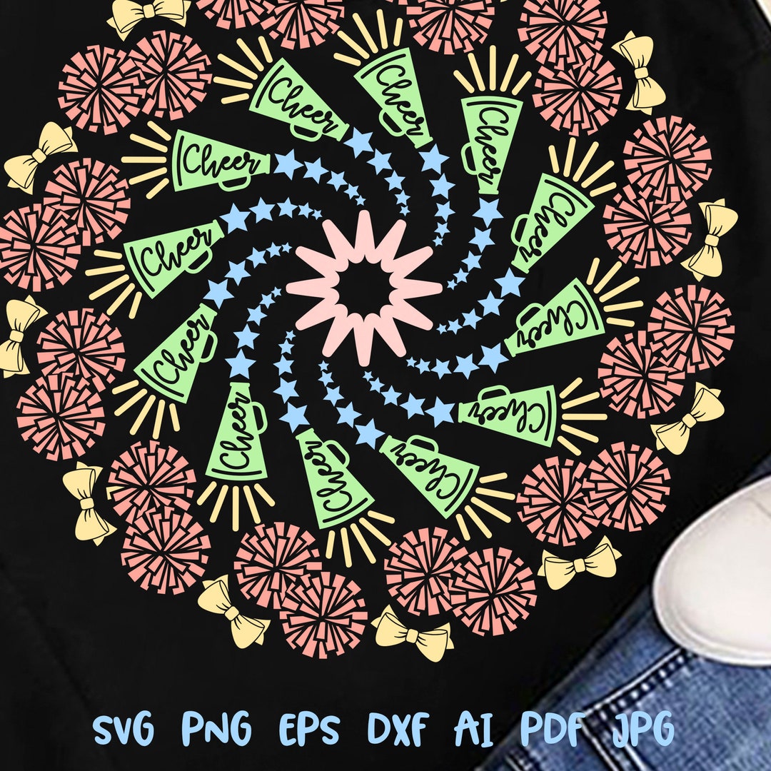 Mandala Coloring Png Cheer Bows Megaphone Pom Poms Cheerleading Gifts ...