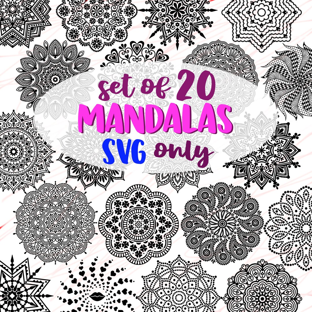 Mandala SVG ONLY, Bundle Svg, Set of 20 Prints, Mandalas Png, Yoga Art ...