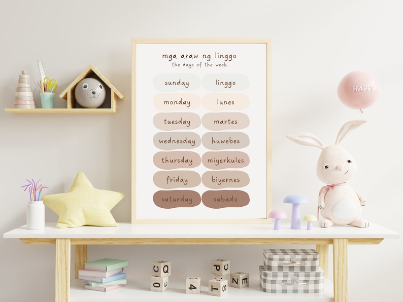 Minimal and Aesthetic Filipino Tagalog Days of the Week Poster Digital ...