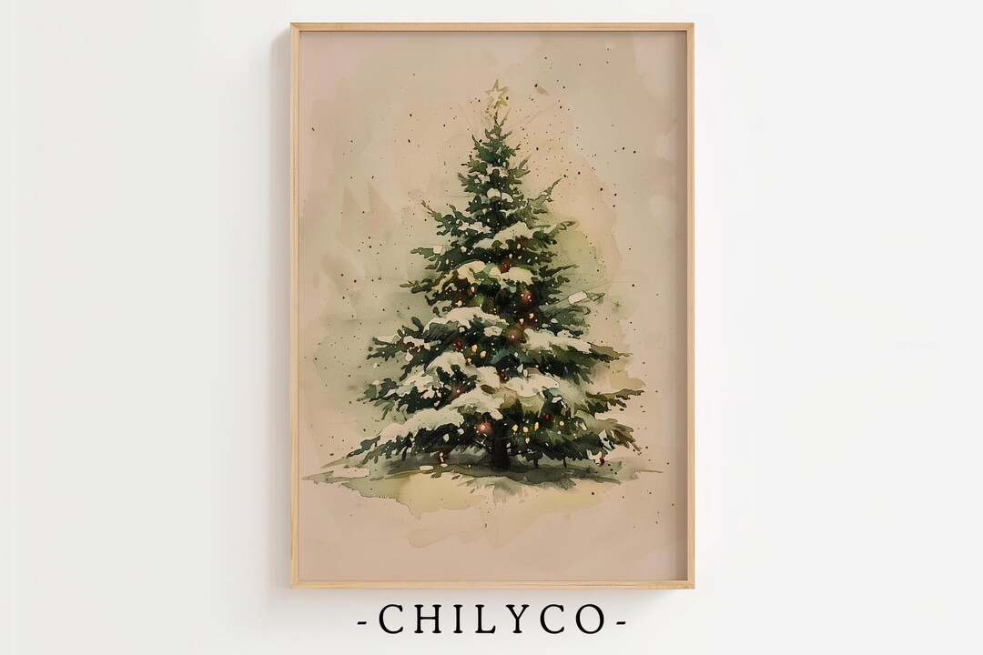 Vintage Christmas Tree Oil Painting | Digital Art | Neutral Christmas ...