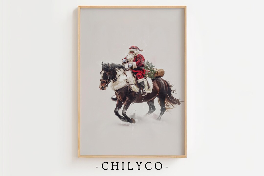 Western Santa Claus Oil Painting | Santa Riding a Horse Art ...