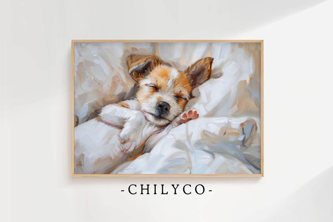 Jack Russell Terrier Puppy Sleeping Printable Art | Puppy in Sheets ...