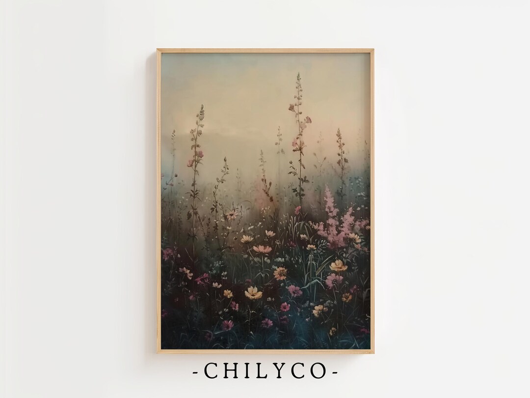 Moody Wildflower Print | Printable Vintage Autumn Wildflower Landscape ...