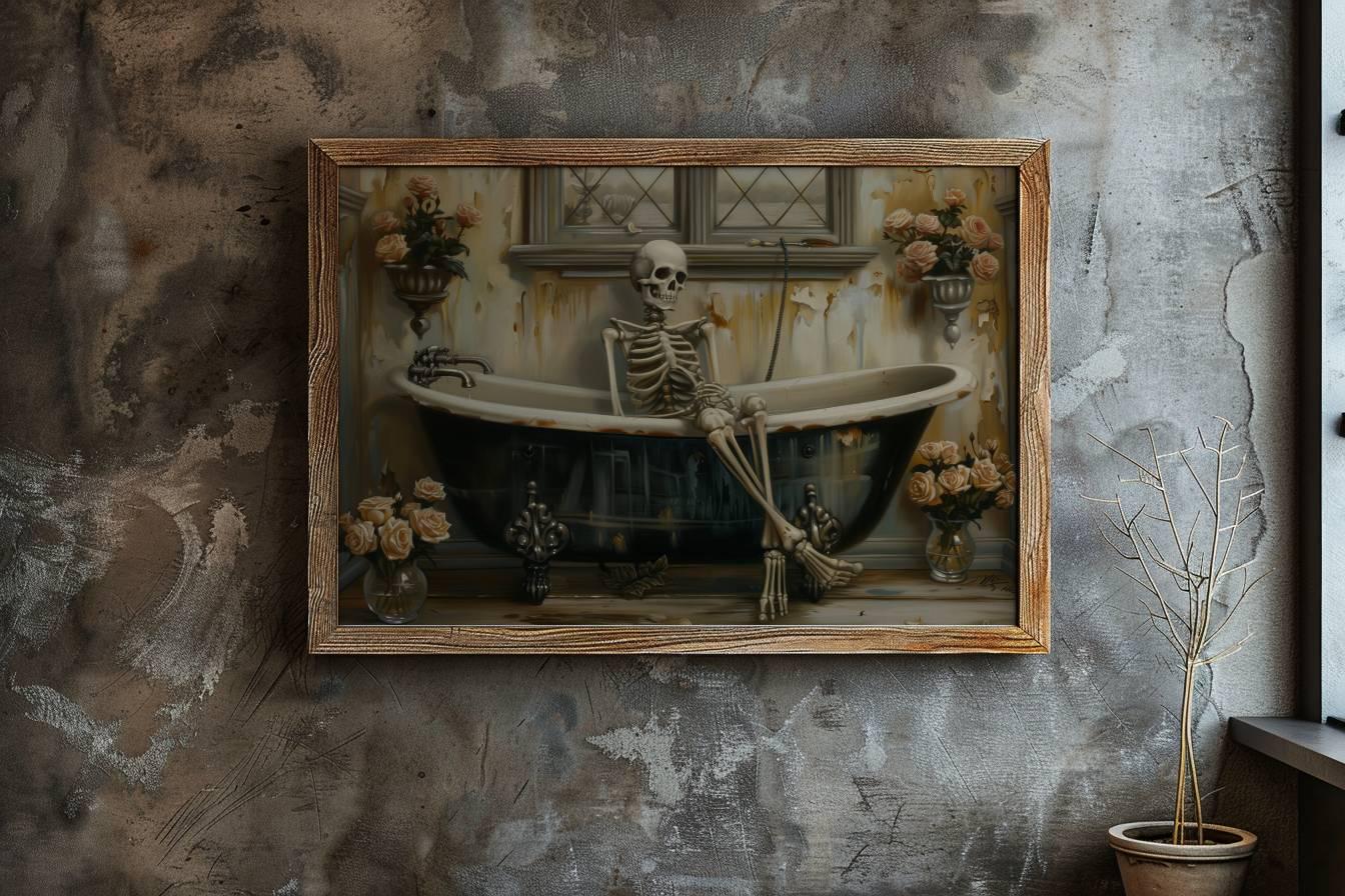 Skeleton in a Bathtub Printable Art | Halloween Art | Fall Art ...