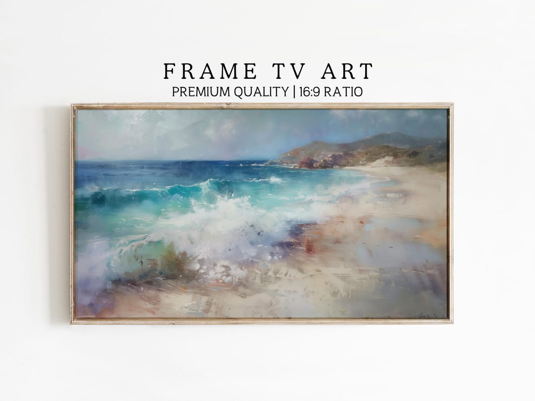Vintage Watercolor Island Frame TV Art | Ocean Decor | Colorful Beach ...
