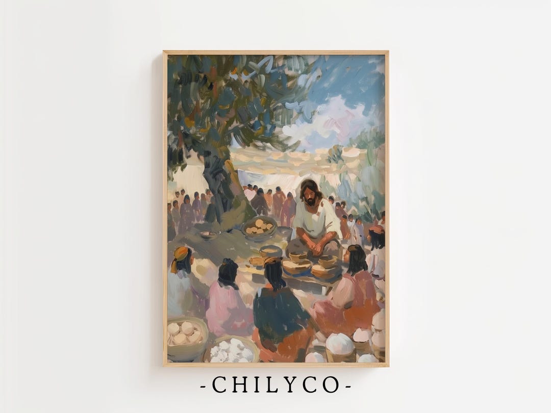 Pastel Jesus Preaching Oil Painting | Vintage Bright Christian Art ...