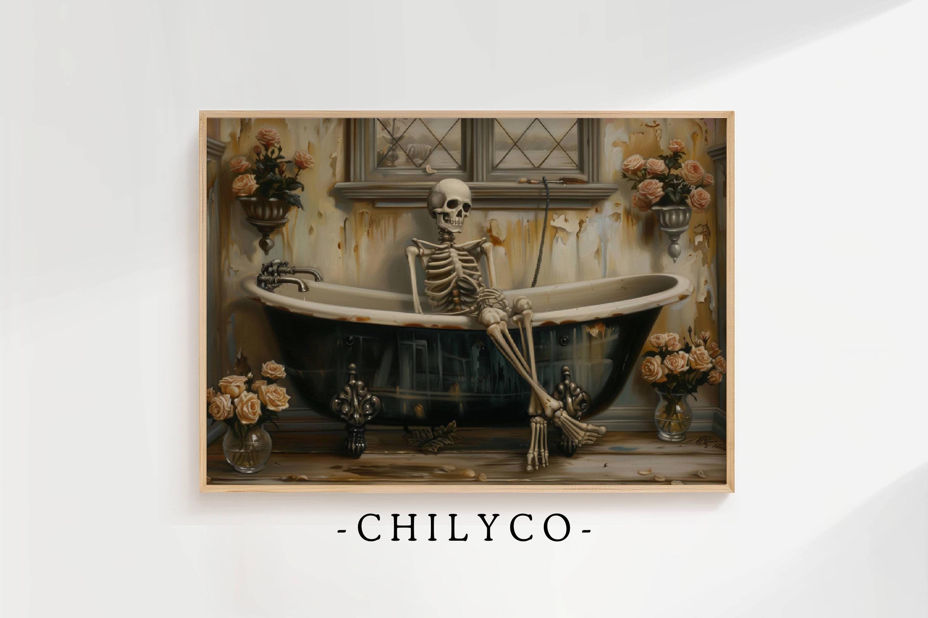 Skeleton in a Bathtub Printable Art | Halloween Art | Fall Art ...