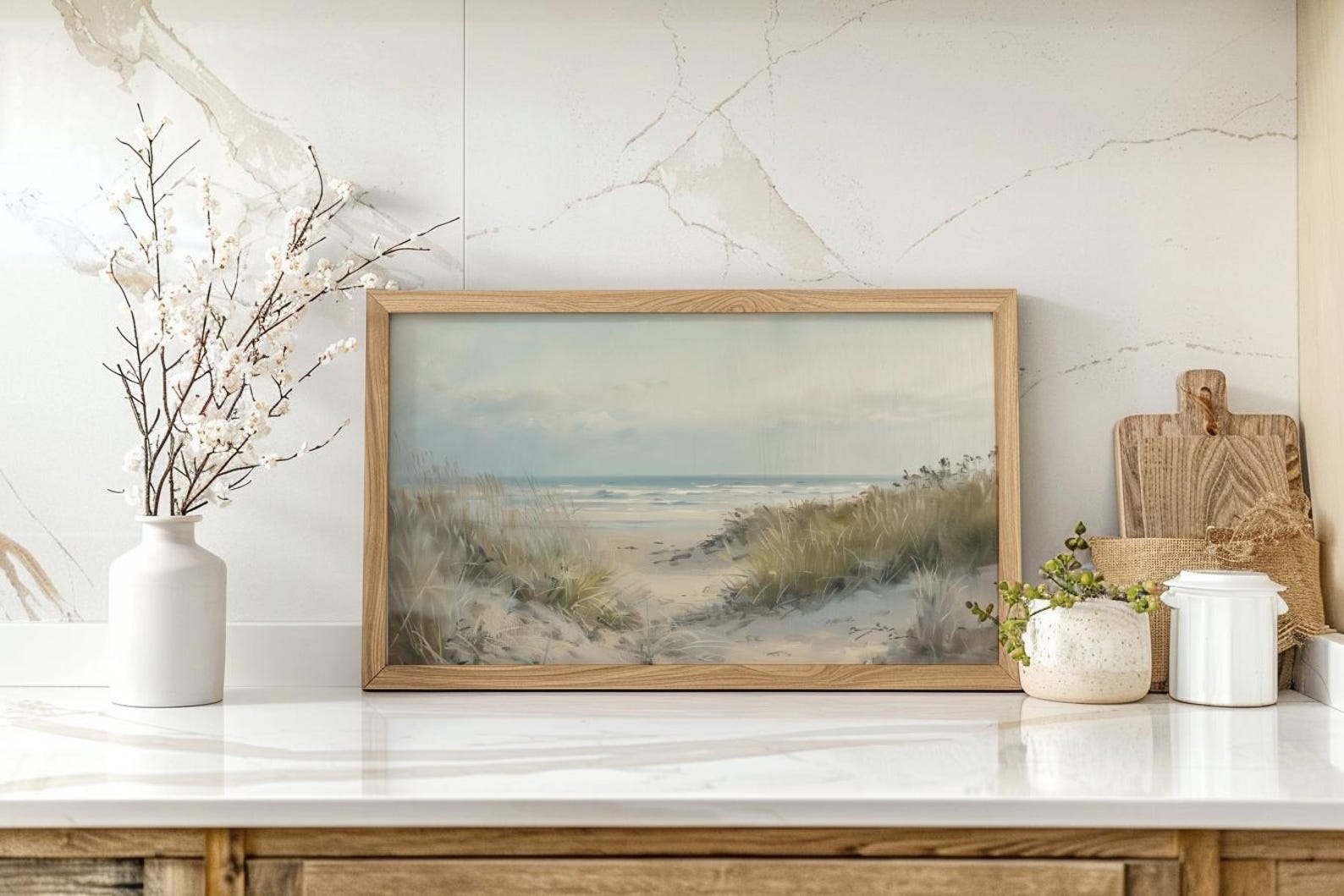 Vintage Beach Sand Dunes Oil Painting | Vintage Ocean Art | Beach House ...