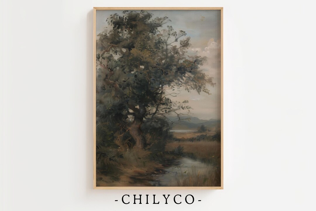 Rustic Oak Tree Printable Art | Tree Landscape | Moody Forest Art ...